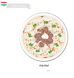 Osh pilaf or tajik rice with meat and vegetables Vector Image