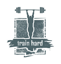 Hard work bodybuilding emblem Royalty Free Vector Image