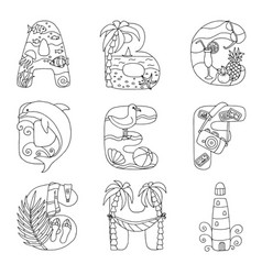 Doodle alphabet with rest on sea from a to i Vector Image