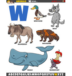 Alphabet with cartoon characters and objects set Vector Image