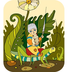 Man rides grasshopper Royalty Free Vector Image