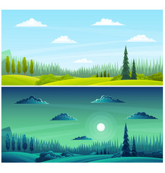 Day and night landscape with hills forest fir Vector Image