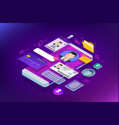 Isometric personal data information app identity Vector Image