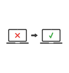 Icon concept of laptop computer with x mark and Vector Image