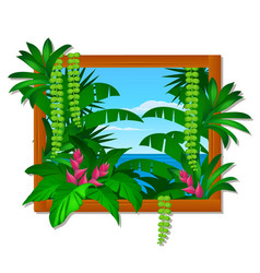 Wall decor in wooden frame with tropical trees and