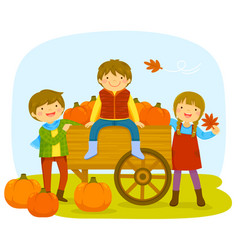 Autumn clipart set with kids and animals Vector Image