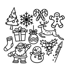 Cute christmas reindeer black outline with snow Vector Image