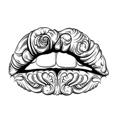 Surreal lips made in hand drawn style tattoo art Vector Image