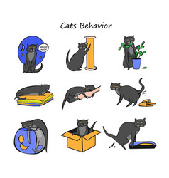 Guilty cat flat hand drawn characters set Vector Image