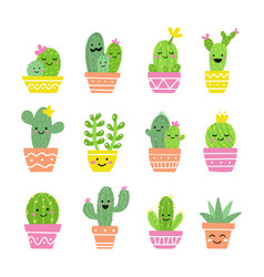 Cute cactus emoticons Royalty Free Vector Image