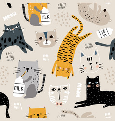 Seamless pattern with different funny cats Vector Image