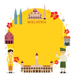 Malaysia landmarks people in traditional Vector Image