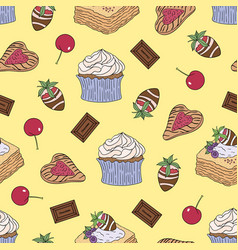 Hand drawn seamless pattern with cakes Royalty Free Vector