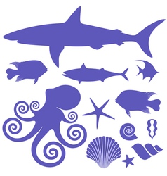 Sea life silhouettes Royalty Free Vector Image