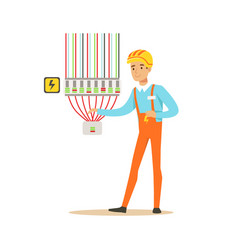 Professional electrician man character standing Vector Image