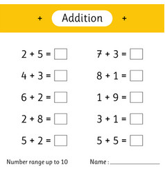 Addition number range up to 20 math worksheet Vector Image
