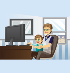 Father teaching his son how to brush his teeth Vector Image