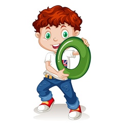 Little boy holding number nine Royalty Free Vector Image