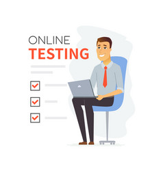 Boy sits and plays on the laptop Royalty Free Vector Image