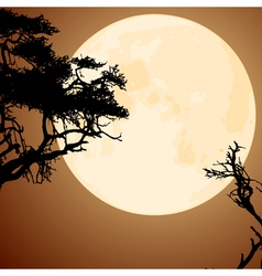Big yellow moon and silhouettes of tree branches Vector Image