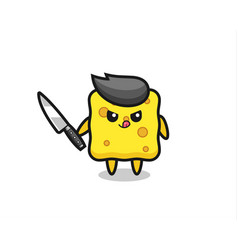 Cute sponge mascot as a psychopath holding a knife