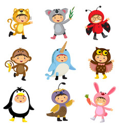 Cute kids wearing animal costumes Royalty Free Vector Image