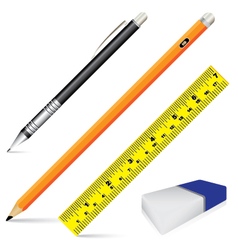 Drawing set Wooden ruler and pencil eraser with Vector Image