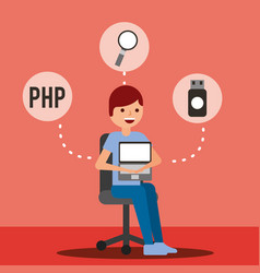 Program coding girl and boy web development Vector Image