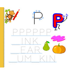 Tracing alphabet lowercase small letter p Vector Image