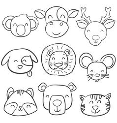 Cute animal hand draw doodle collection Royalty Free Vector