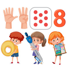 Math classroom objects with supplies and students Vector Image