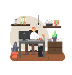 Male office worker typing on computer isolated Vector Image