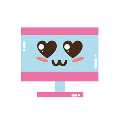 Line kawaii cute funny computer technology Vector Image