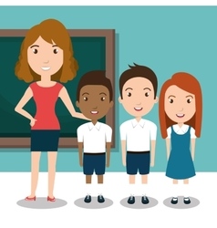 Red-haired teacher leads a class in the classroom Vector Image