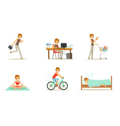 Woman daily routine morning time girl doiing Vector Image