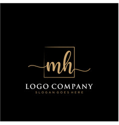 Mh initial handwriting logo design Royalty Free Vector Image