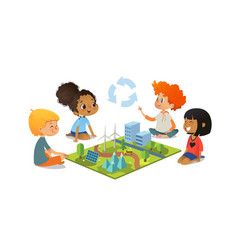 Happy children playing in the school playground Vector Image