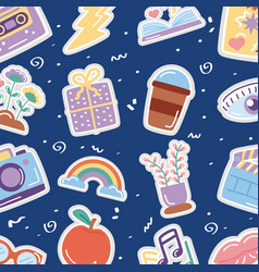 Bundle stickers set icons pattern Royalty Free Vector Image