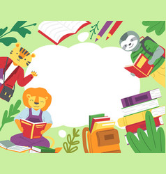 Children with books background happy cartoon kids Vector Image