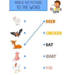 Word to picture matching worksheet for children Vector Image
