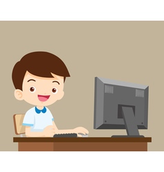 Students boy and girl are working with computer Vector Image