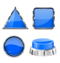 Blue glass button shiny square 3d web icon Vector Image