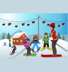 Cartoon little children learning to skiing Vector Image