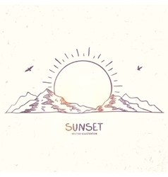 Mountain sunset doodle Royalty Free Vector Image