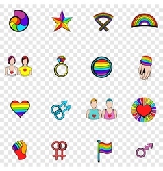 Lgbt symbols icons set comics style Royalty Free Vector