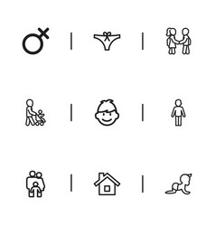 Set of 9 editable kin outline icons includes Vector Image