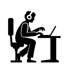 Programmer Silhouette Working on His Computer Vector Image