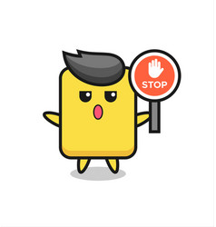 Yellow card character holding a stop sign Vector Image