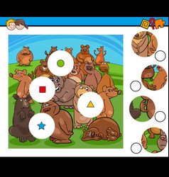 Match bear animals halves cartoon game Royalty Free Vector