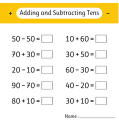 Adding and subtracting tens school education Vector Image